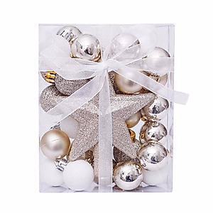 QAZIUY 30Pcs Christmas Balls Ornaments Set Mini Shatterproof Plastic Christmas Tree Decorations, Wedding, Engagement, Anniversary, Party Gift