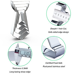 Neck Tie Cookie Cutter Set Large Assorted Sizes - 5 Inch, 4 Inch, 3 Inch, 2 Inch - 4 Piece Neck Tie Cookie Cutters Shapes for Men Father's Day - Stainelss Steel