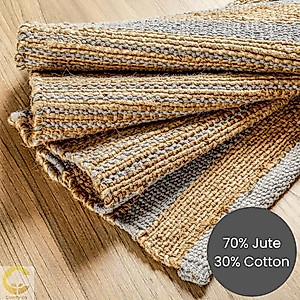 Comfy-co Area Rug 2x3 ft - Hand-Woven Jute Cotton Area Rug Boho Farmhouse Rustic - Non Slip Floor Rug for Bedroom Living Room Kitchen Dorm Entryway Hallway - Area Rug Natural/Grey