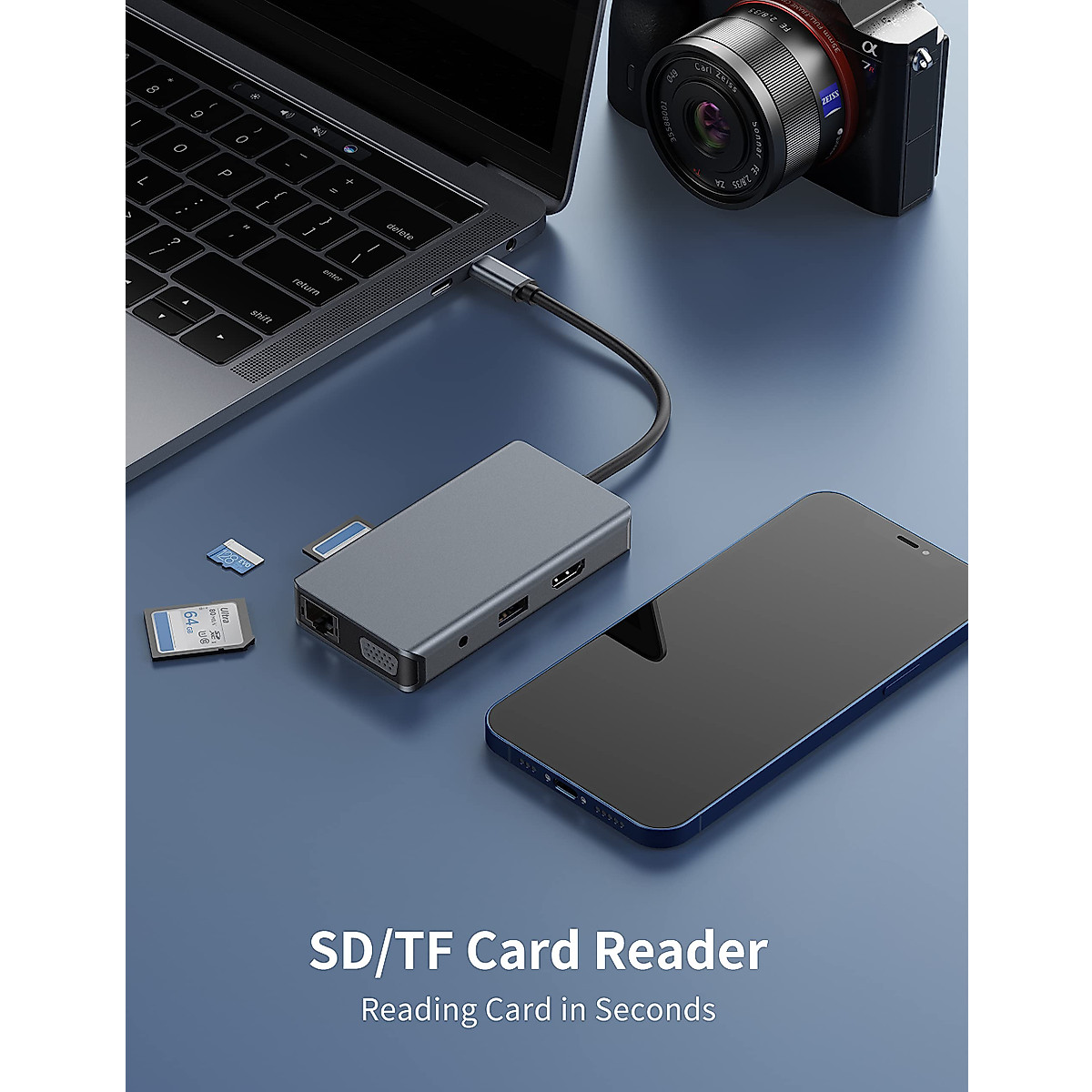 USB C Hub, 9-in-1 USB C Hub Multiport Adapter with USB 3.0, 4K HDMI, 100W PD Charging, SD/TF Card Reader, RJ45 Ethernet, VGA and Audio Jack, Hurple USB-C Hub for MacBook Pro iPad Pro and More