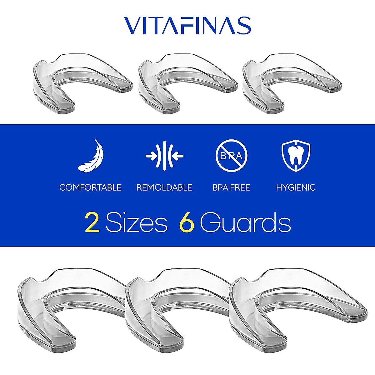 Mouth Guard for Grinding Teeth, Moldable Dental Guard, Professional Mouth Grinding Guard, Night Guard Comfortable Custom Mold for Clenching, Bruxism, Whitening Tray & Sports Guard (6Pack, 2 Sizes)