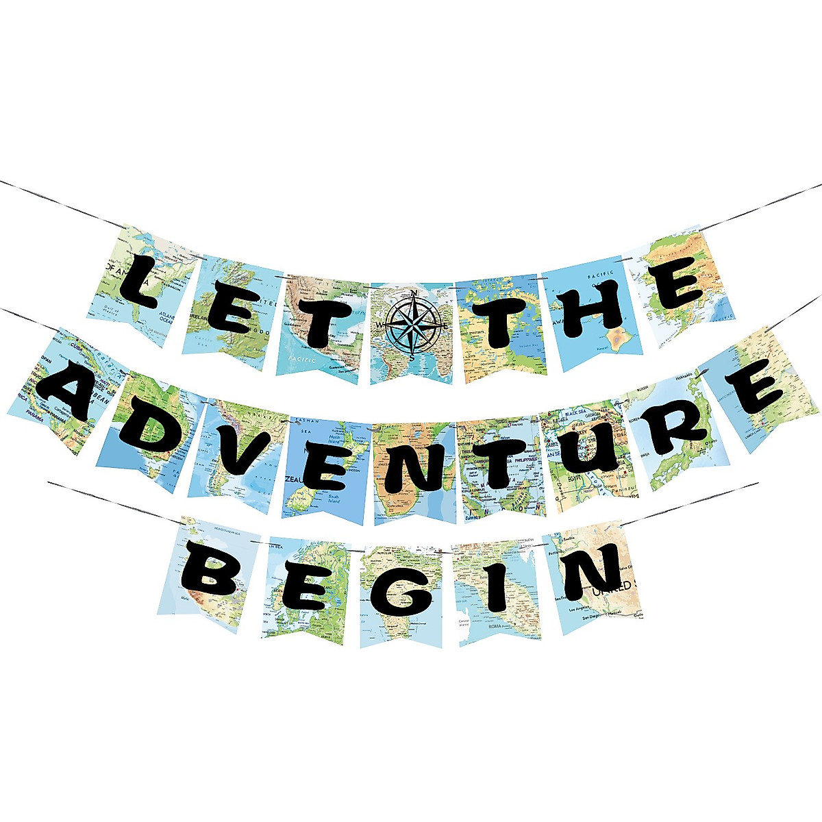 WERNNSAI Bon Voyage Party Decorations - World Map Pennant Let The Adventure Begin Bunting Banner for Retirement Graduation Travel Themed Party Co-worker Moving Away Baby Shower Birthday Party Supplies