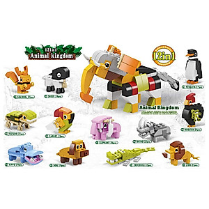 Cyeah 12 in 1 Mini Animal Building Block Set,Stem Building Brick Animal Kingdom Zoo Toys for Kids