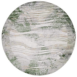 Safavieh Palma Collection 6'7" Round Beige/Blue PAM356A Modern Contemporary Abstract Non-Shedding Entryway Foyer Living Room Bedroom Kitchen Area Rug