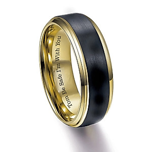 Personalized Gold & Black Stainless Steel Wedding Band Ring Custom Engraved Free - Ships from USA