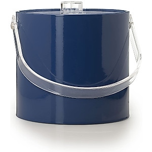 Mr. Ice Bucket By Stephanie Imports Hand Made In USA Blue Double Walled 3-Quart Insulated Ice Bucket With Clear Lucite Lid and Handle
