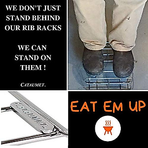 Cataumet BBQ Rib Rack Holder Smoking Rack with Silicone Basting Brush Fits Big Egg Kettle Style Grills Gas Grills Smokers Made with Genuine 304 Stainless Steel