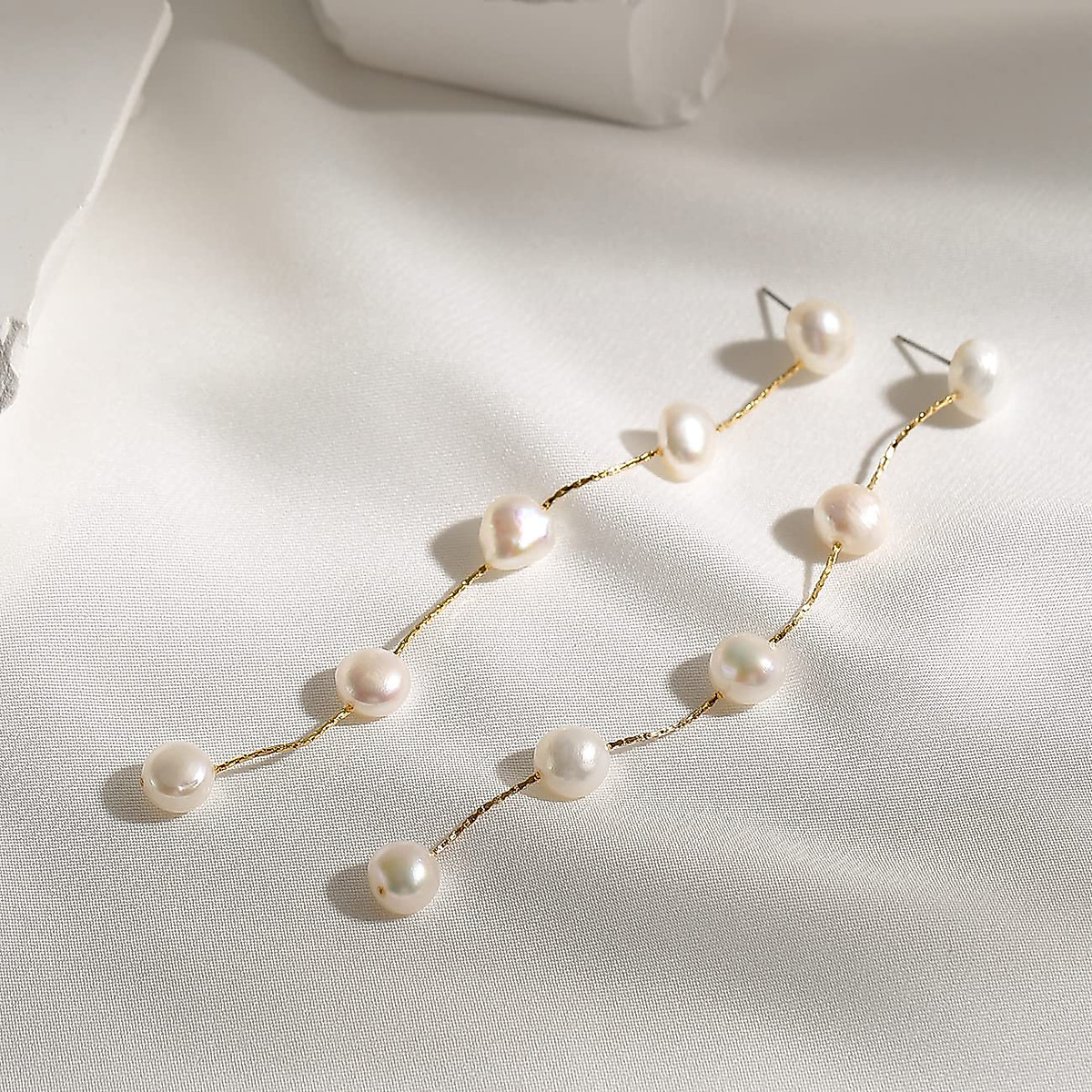 Long Tassel Pearl Dangle Earrings - Dangling Hanging Baroque AAA+ Freshwater Pearl Drop Dangle Earring for Women Bridal Wedding Gift