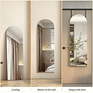 Kasibie Arched Full Length Mirror, 47"x14.5" Wall Mounted Mirror, Over The Door Hanging Mirror, Arched Mirror for Bedroom Living Room (White)