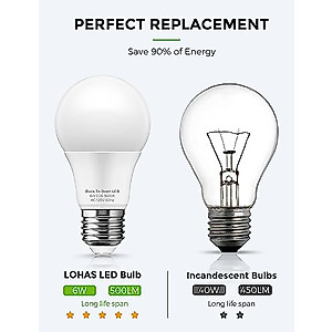 L LOHAS LED Dusk to Dawn LED Light Bulbs, 40W Equivalent LED Outdoor Lighting, Daylight 5000K, Automatic On/Off Outdoor Light, A19 6W Bright Porch Light Bulbs, 500LM E26 for Garage Patio, 4 Pack