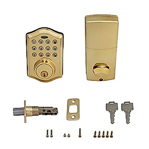 Honeywell Safes & Door Locks - Keyless Entry Door Lock with Smart Electronic Keypad Deadbolt - Easy Installation & 50 Different User Pin Codes - Auto Lock - Polished Brass - 2.9 x 2 x 6.2 in - 8712009