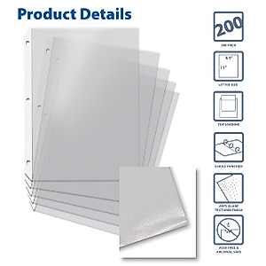 Better Office Products 200 Count Textured Sheet Protectors, 8.5 x 11", Textured for Added Anti Glare, Extra Privacy, and Easier Handling, Top Load, 200 Pack