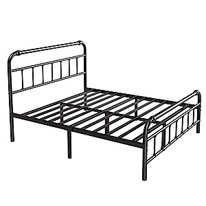 BOSRII Queen Size Bed Frame with Headbaord and Footboard, 18 Inches High, 3500 Pounds Heavy Duty Metal Slats Support for Mattress, No Box Spring Needed, Noise-Free, Black