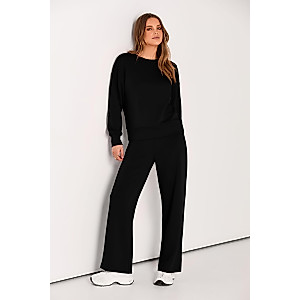 PRETTYGARDEN Women's 2 Piece Outfits Tracksuit Long Sleeve Pullover Tops And Long Pants Jogger Sets Sweatsuits (Black,Large)