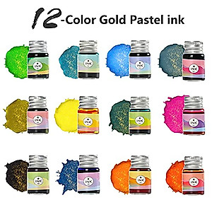 ESSSHOP Calligraphy Glass Dip Pens and Ink Set, 17 Pcs Glittering Rainbow Crystal Pen and Retro Carving Glass Pen, 2 Replacement Nibs, 12 Inks for Signatures, Gift Cards Writing, Calligraphy Beginners