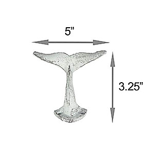 Zeckos Set of 4 Colorful Cast Iron Whale Tail Wall Hooks Decorative Coastal Metal Hangers