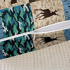 Erosebridal Hunting Animal Throw Pillow Cover 18x18 inch,Woodland Bear Deer Pillow Cover for Boys Kids,Camouflage Arrow Cushion Cover,Jungle Plants Patchwork Accent Pillow Case Waterproof,Blue Brown