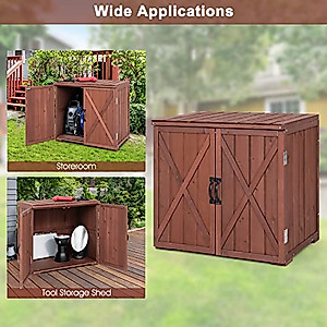 Goplus Outdoor Storage Cabinet, Wood Garden Tool Shed with Doors for Patio Backyard, 30" x 22" x 28.5"