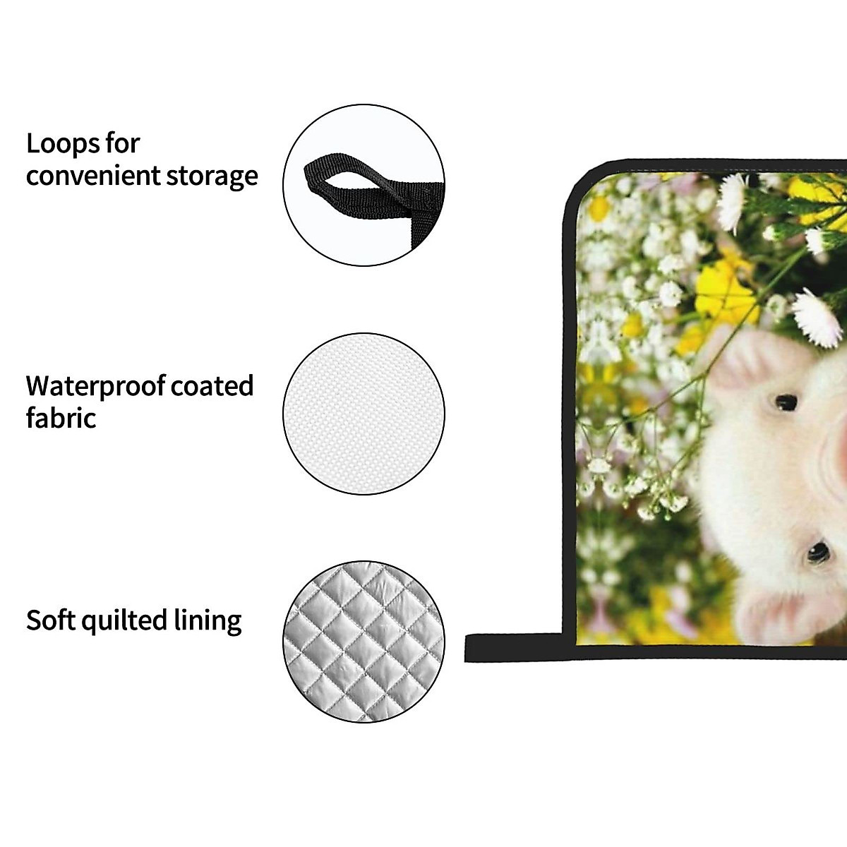 Rape Flower Pig Extra Long Oven Gloves and Hot Pads Set 4pcs for Cooking and Baking with Pockets