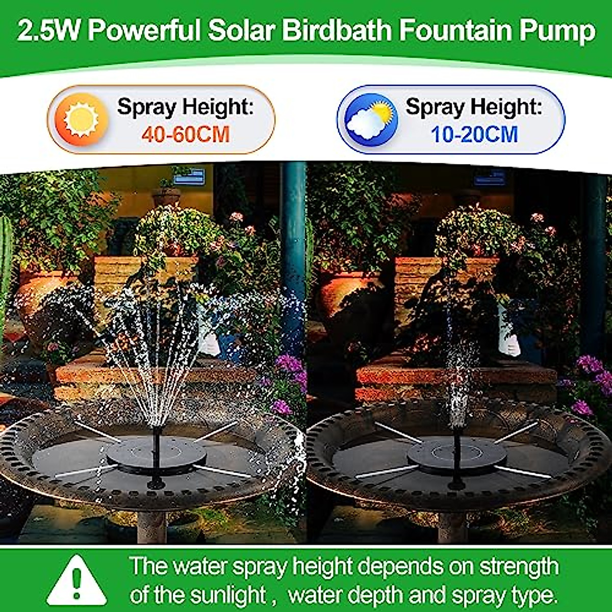 Saillong 2 Pack Solar Bird Bath Fountain Pump, 2.5W Outdoor Solar Powered Bird Bath Water Fountains with 6 Nozzles, Outdoor Floating Solar Fountain Pump for Bird Bath Garden, Ponds, Pool, Fish Tank