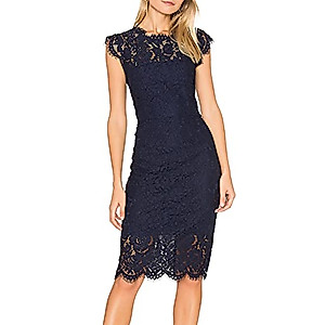 MEROKEETY Women's Sleeveless Lace Floral Elegant Cocktail Dress Crew Neck Knee Length for Party