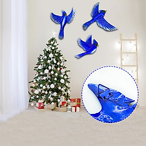 3Pack Blue Metal Bird Wall Art Decor, Wall Sculpture Hanging For Christmas Ornaments Outdoor Indoor Home Garden Porch Fence Farmhouse Living Room Bedroom Kitchen, Unique Memorial Gifts For Mom