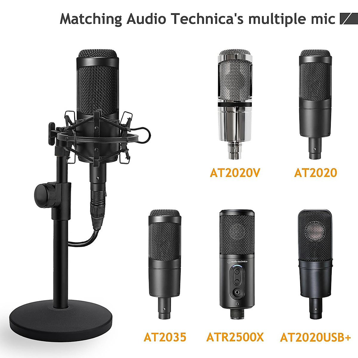 AT2020 Desktop Microphone Stand, Adjustable Table Mic Stand with Mic Shock Mount for Audio Technica AT2020 AT2020USB+ AT2035 ATR2500 Condenser Studio Microphone by Frgyee