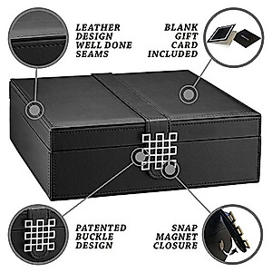 Glenor Co 28 Section Jewelry Box - 2 Layer - Buckle Snap & Magnet Closure - Large Mirror - Leather Design - Black - Jewelry Organizer for Women & Girls - Holder for Earring Ring Necklace & Bracelet