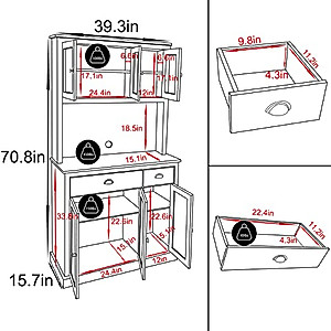 VEIKOU Pantry Buffet with Hutch,71" Kitchen Pantry Cabinets, Freestanding Storage Cabinet with Adjustable Shelves & Glass Doors, Tall Cupboard Pantry Cabinets with Coffee Countertop, Dark Teal