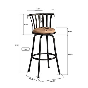 FurnitureR 29 INCH Country Style Industrial Counter Bar Stools Set of 2, Swivel Barstools with Metal Back, with Fabric Seat and Footrest for Indoor Bar Dining Kitchen