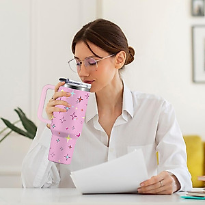 NIAXAUYT Funny Gifts for Women, 40oz Dumpster Tumbler with Handle, Pink Office Desk Accessories, Birthday Christmas Gifts for Coworkers Friends, It's Fine Everything Is Fine Mug