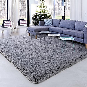 Unirea Soft Shaggy Area Rugs for Bedroom, 5x8 Feet, Fluffy Indoor Modern Plush Carpets for Living Room Kids Room Nursery Home Decor, Upgrade Anti-Skid Rectangular Fuzzy Rug, Grey