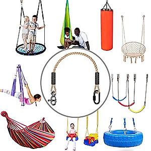 SELEWARE Tree Swing Rope Hammock Tree Straps hanging Kit, Adjustable Rope Fast & Easy to Hang Hammock Chair Swing for Indoor Outdoor Tree Branch Camping Playground Accessories (Beige, 40 Inch, 1 Pack)