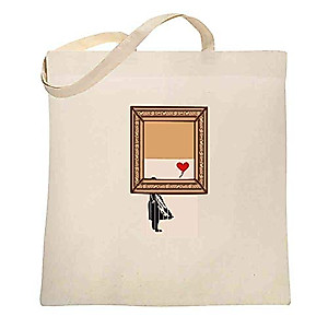 Pop Threads Shredded Banksy Girl With Balloon Funny Art Natural 15x15 inches Large Canvas Tote Bag