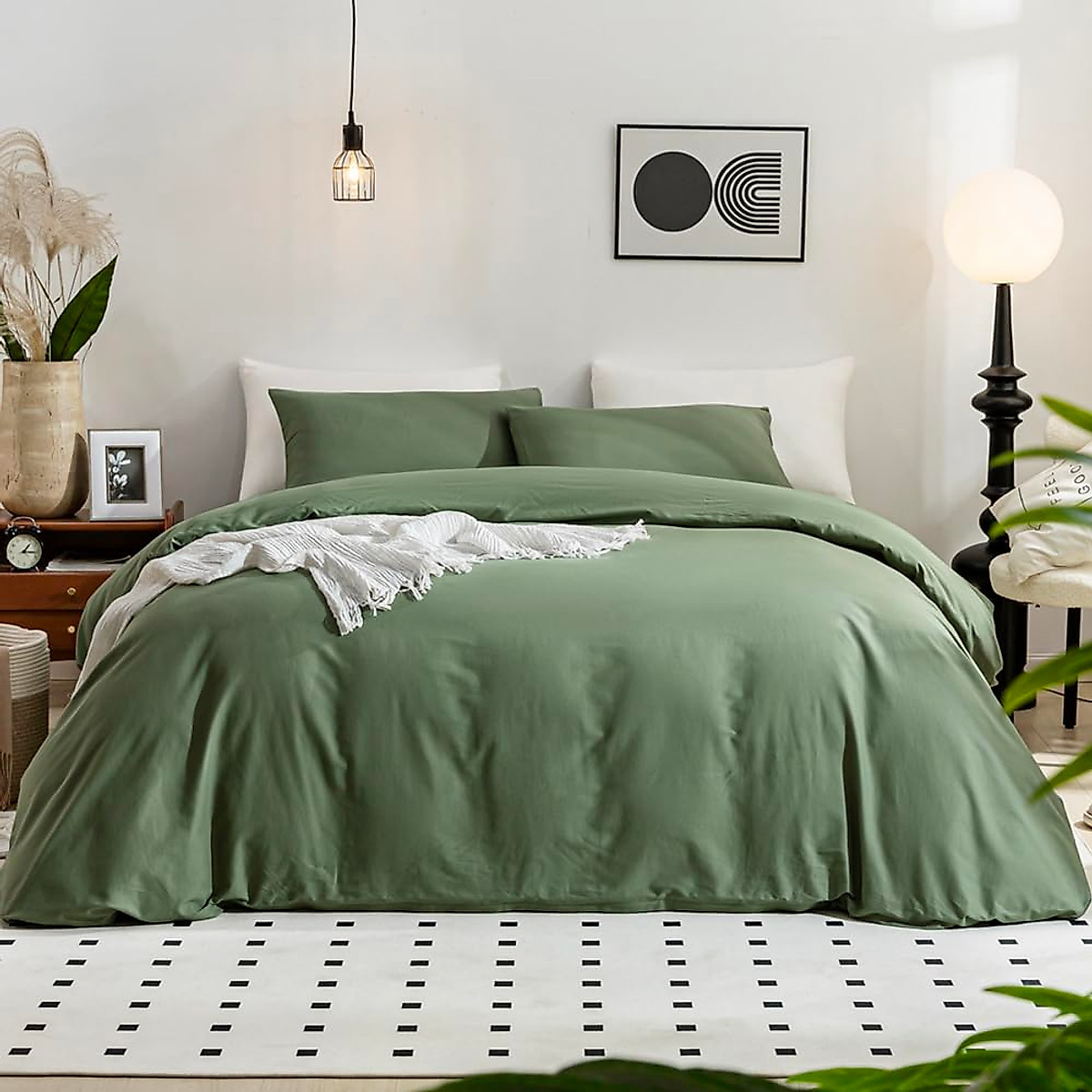 JELLYMONI Only 1 Piece Duvet Cover King Size - 100% Washed Cotton Linen Like Textured Comforter Cover, Breathable Soft Quilt Cover Without Pillowcases (Green, King 104"x90")