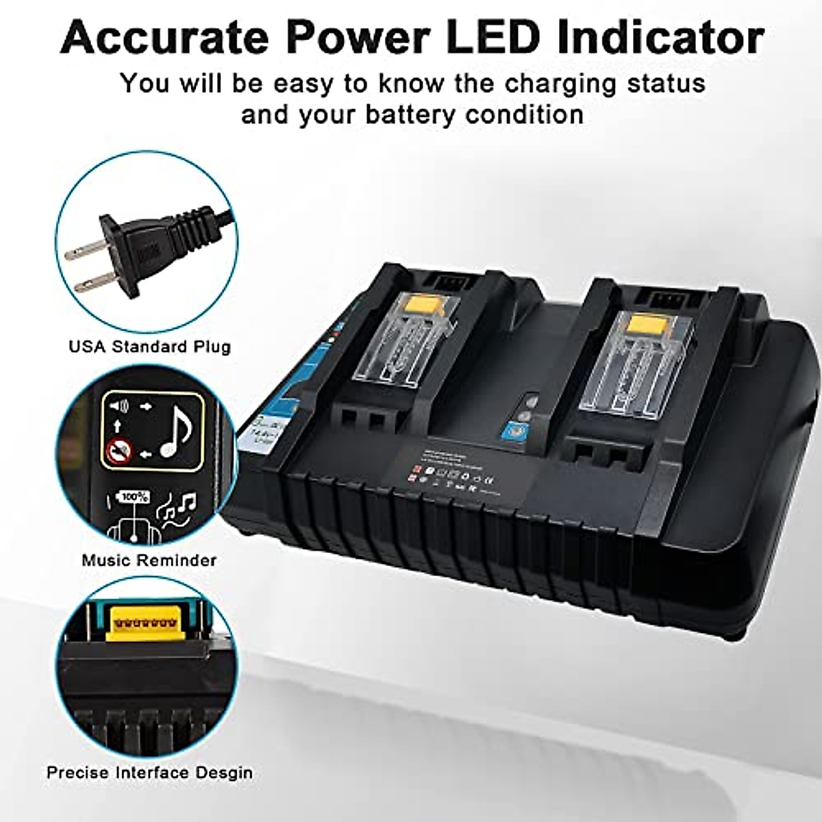 BATTOOL BL1830 18V 3.0Ah Battery and 6.0Ah Lithium Replacement Battery with DC18RD Dual Port Charger Compatible with Makita 18V Battery BL1860 BL1850 BL1840 BL1830 14.4V-18V Power Tools Battery