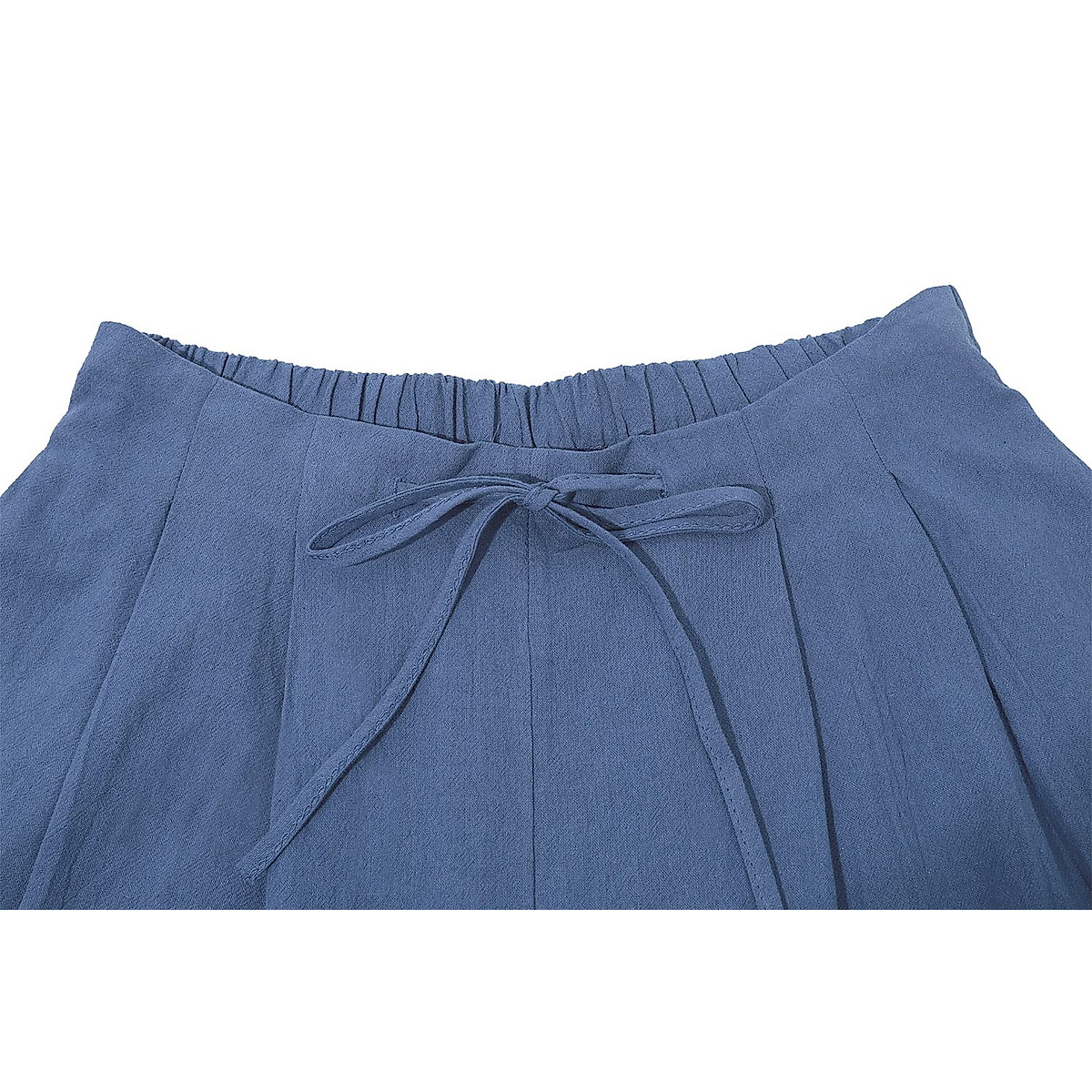 ebossy Women's Summer Drawstring Elastic Waist Cotton Linen Utility Beach Palazzo Pants Pockets (S, Blue)