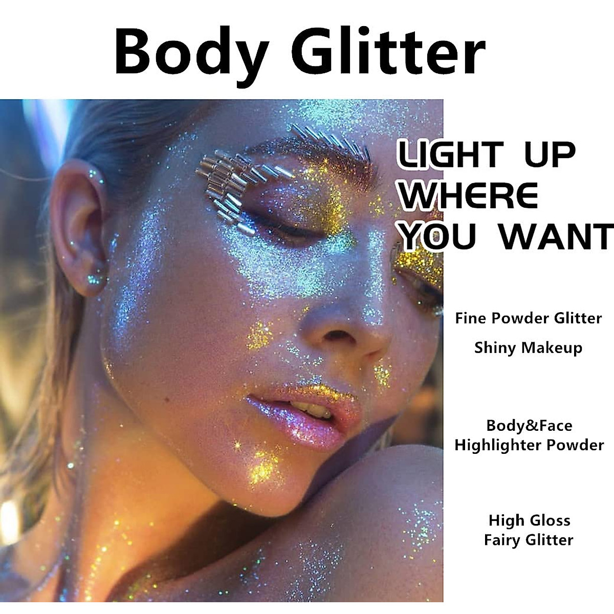 Go Ho Hair and Body Glitter Spray,Festival Glitter Dry Powder Makeup for Clothes,Gold Glitter Spray Loose Sparkle Powder,Holographic Ultra Fine Glitter,Resin Glitter for Crafts,10g