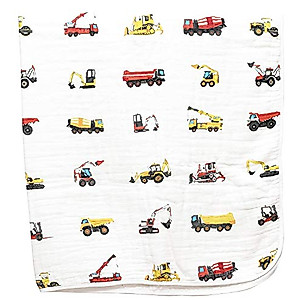 Bundle of ADDISON BELLE Products - 100% Cotton Fitted Crib Sheet + Everything Blanket - Construction Trucks - Soft, Durable & Breathable
