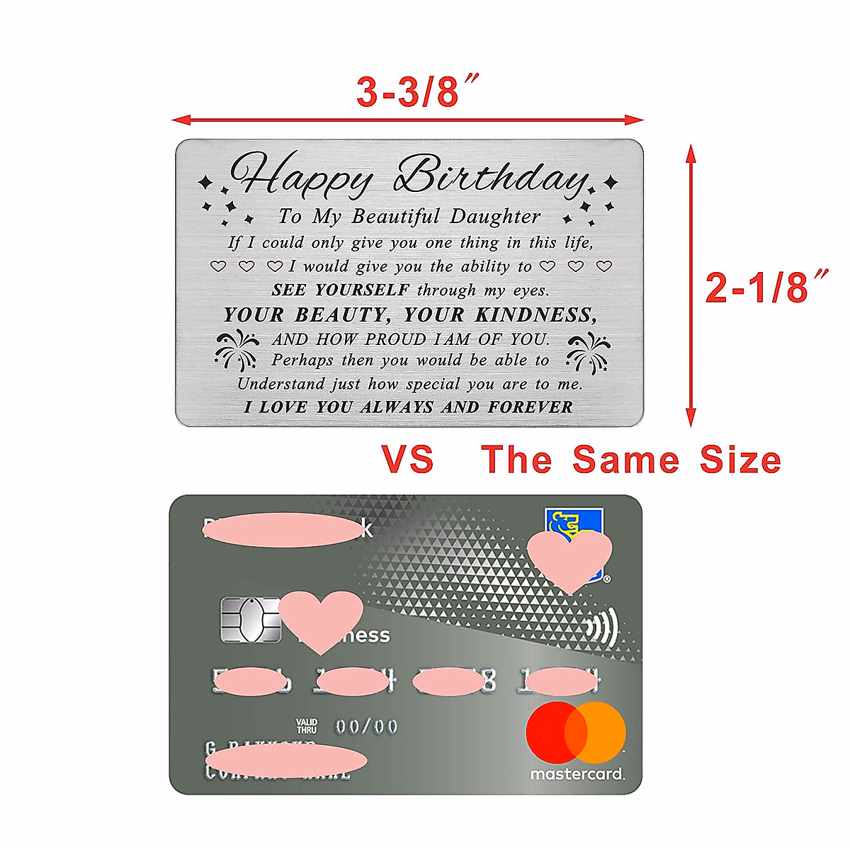 DEGASKEN Sweet Daughter Birthday Card - Birthday Decorations for Girls - Personalized Steel Engraved Wallet Card