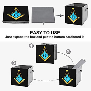 Color Freemason Symbol Foldable Storage Bins Printd Fabric Cube Baskets Boxes with Handles for Clothes Toys, 11x11x11