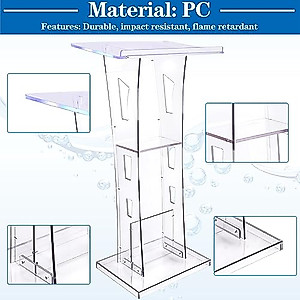 Acrylic Podium Stand with Led Light, Clear Podium with Storage Shelf, Portable Lecterns Pulpit for Church Wedding Classroom Conference Floor Standing Style, Slanted Top