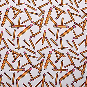 Mook Fabrics Cotton Back to School Tossed Pencils, White Cut by The yard