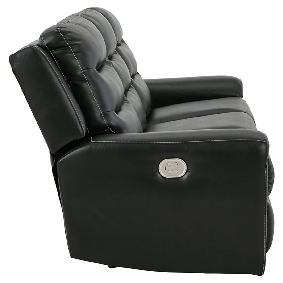 Signature Design by Ashley Warlin Modern Faux Leather Tufted Power Reclining Sofa with Adjustable Headrest, Black
