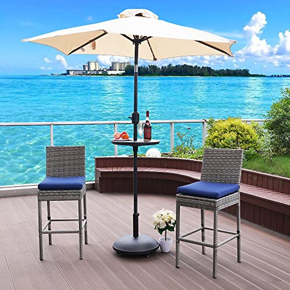 Sundale Outdoor Heavy Duty Umbrella Base, 55 LBS Plastic Shell Concrete Mobile Stand with 4 Wheels for Patio, Deck, Garden, Poolside, Black