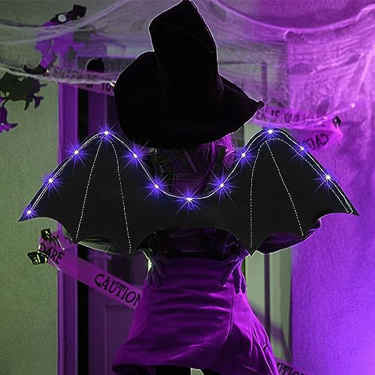 Lulu Home Bat Wings for Adults, Black Wings for Halloween Costume Vampire Witch Dress Up Role Play Props Party Decor (Lighted Wings for Adult)