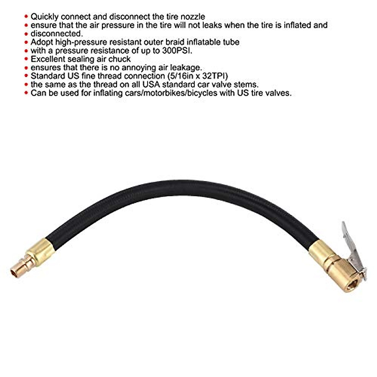 Buachois Tire Inflator Extension Tube Tyre Pump Quick Inflation Chuck Adapter Hose Quick-Inflation Clip Connector High-Pressure Tube Car Motorcycle Maintenance Accessories