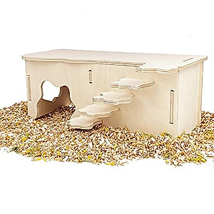 CAREUPET Hamster Wooden Houses with Steps, Hamster Hideout, Multi Chamber Room for Hamster Syrian Mice Gerbils Mouse Dwarf