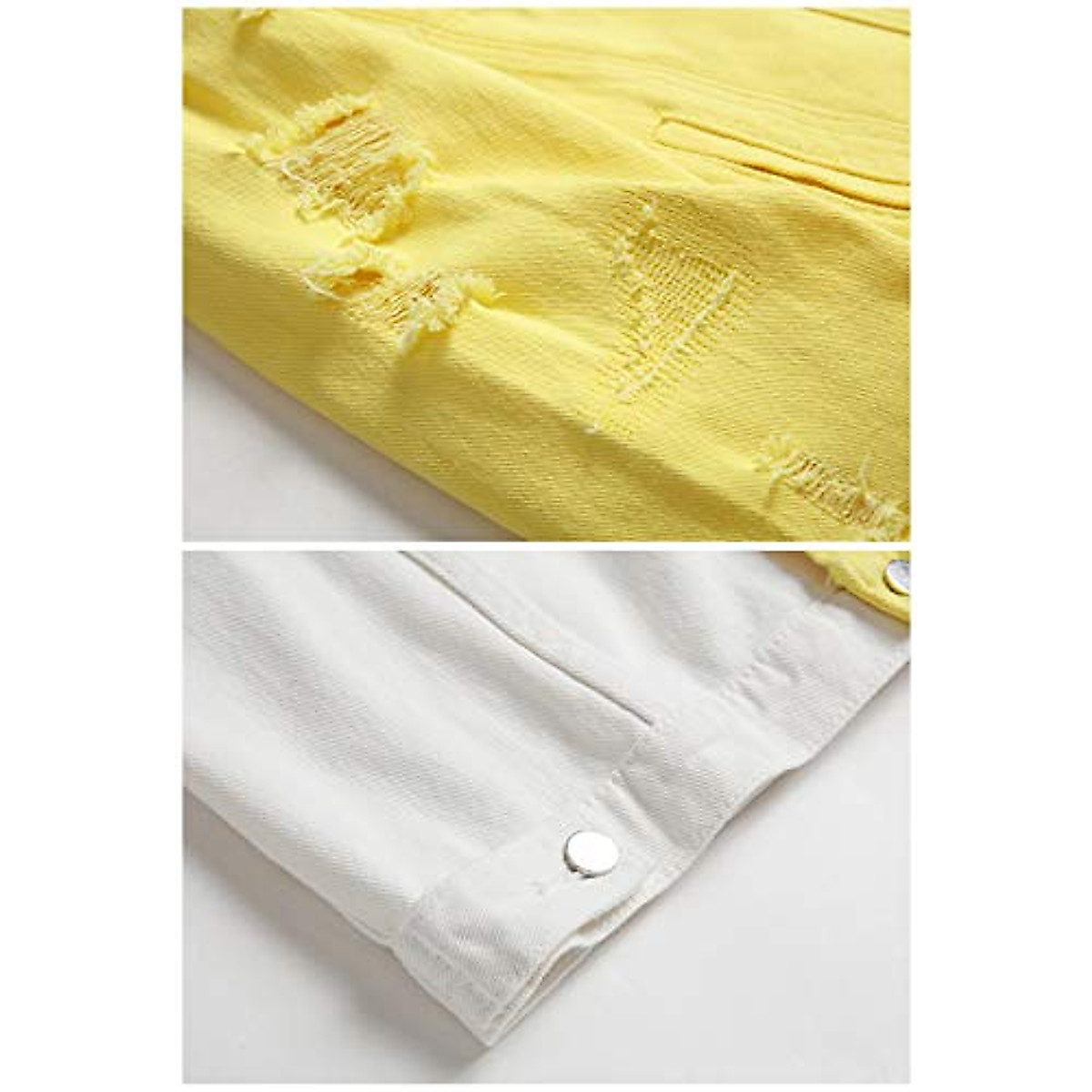 LZLER Jean Jacket for Men,Separable Left&Right Ripped Slim Fit Mens Denim Jacket (Yellow-White, XX-large)