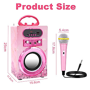 Kidsonor Kids Bluetooth Karaoke Machine with 2 Microphones, Wireless Rechargeable Remote Control Portable Karaoke Speaker Music MP3 Player Loudspeaker with Microphones for Kids (Pink)